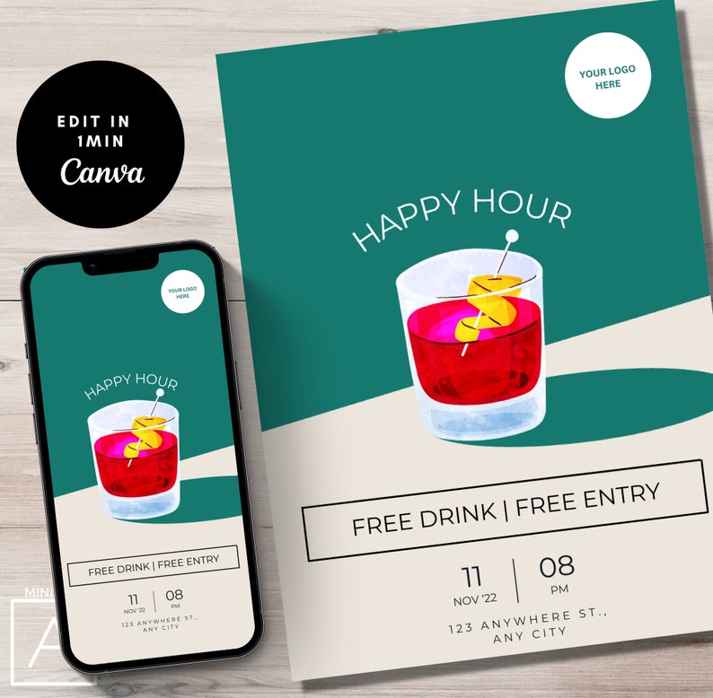 Editable Happy Hour Flyer Template: DIY Party Invitation (digital) - Etsy