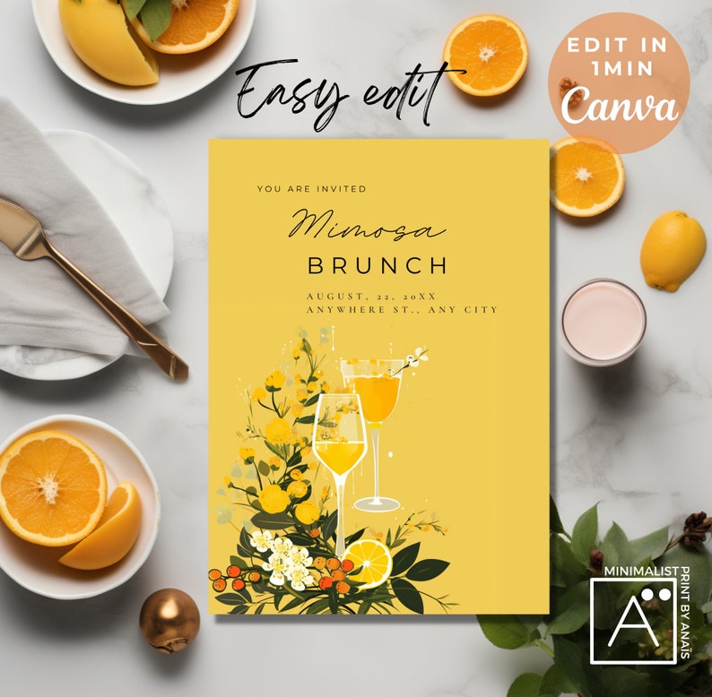 Mimosa Brunch Invitation: Editable Champagne Party Invite (digital ...
