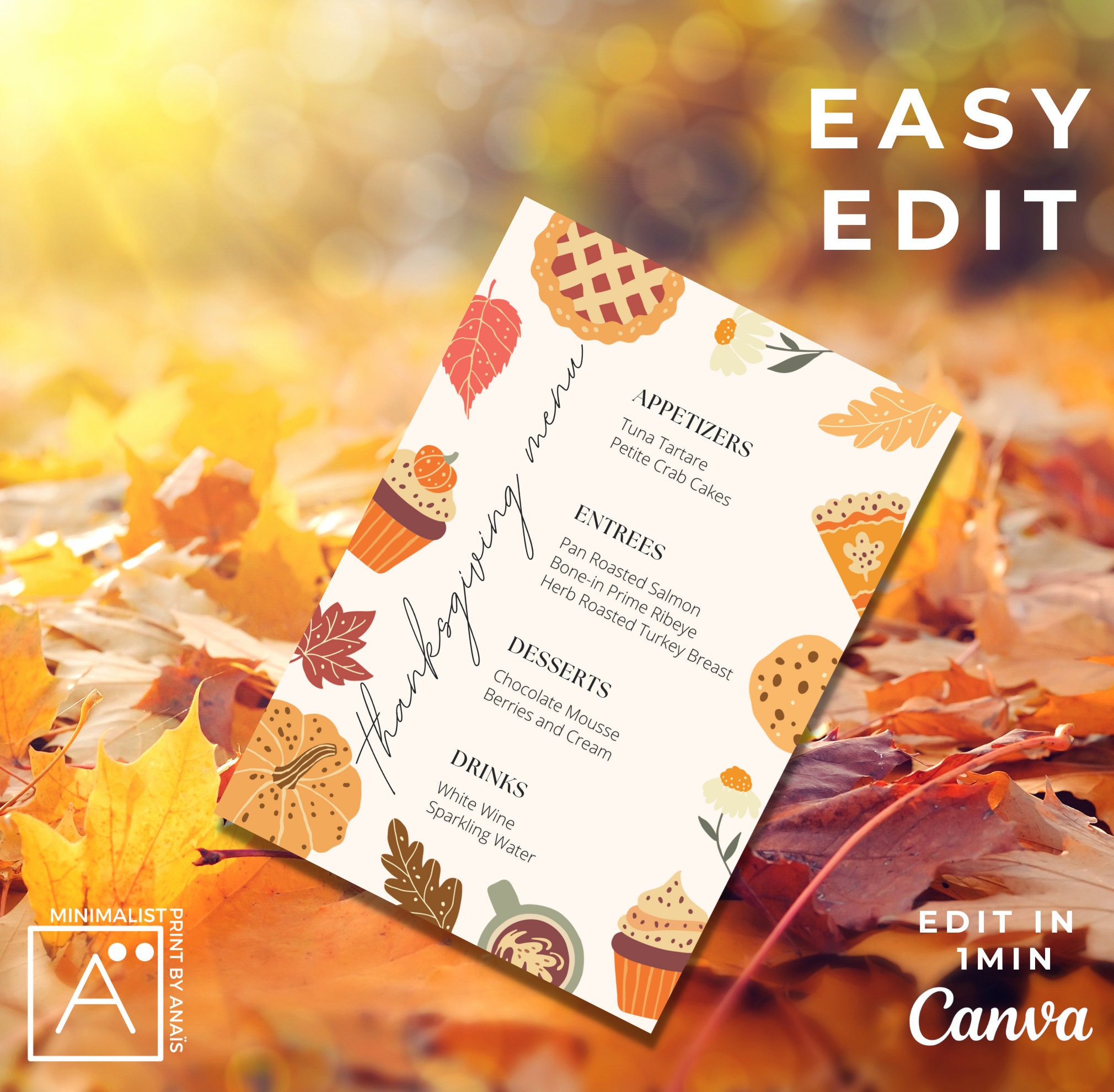 Thanksgiving Dinner Menu Template Thanksgiving Menu Card Printable Fall ...