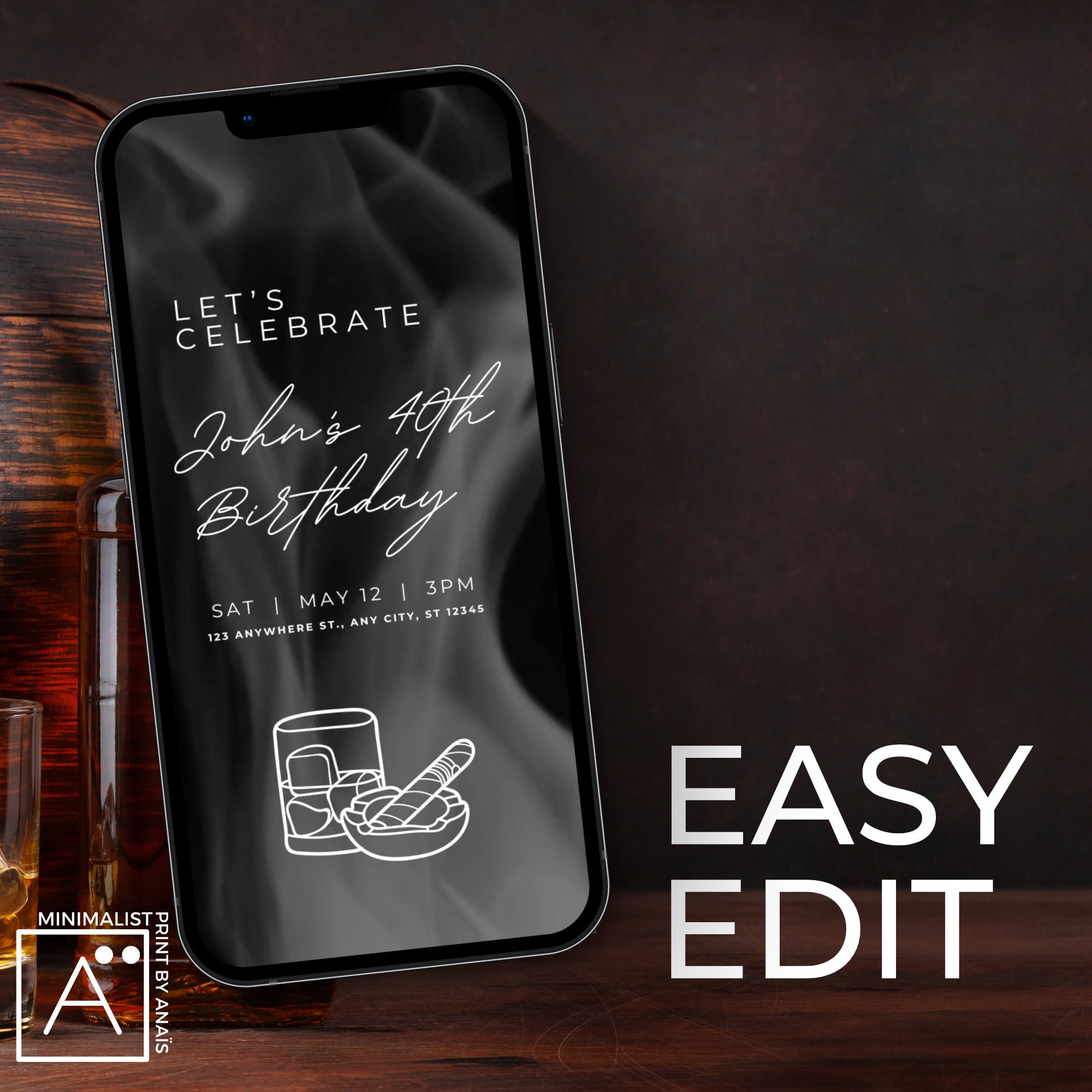 Editable Toasts and Smokes Video Invitation, Adult Invite, Whiskey ...