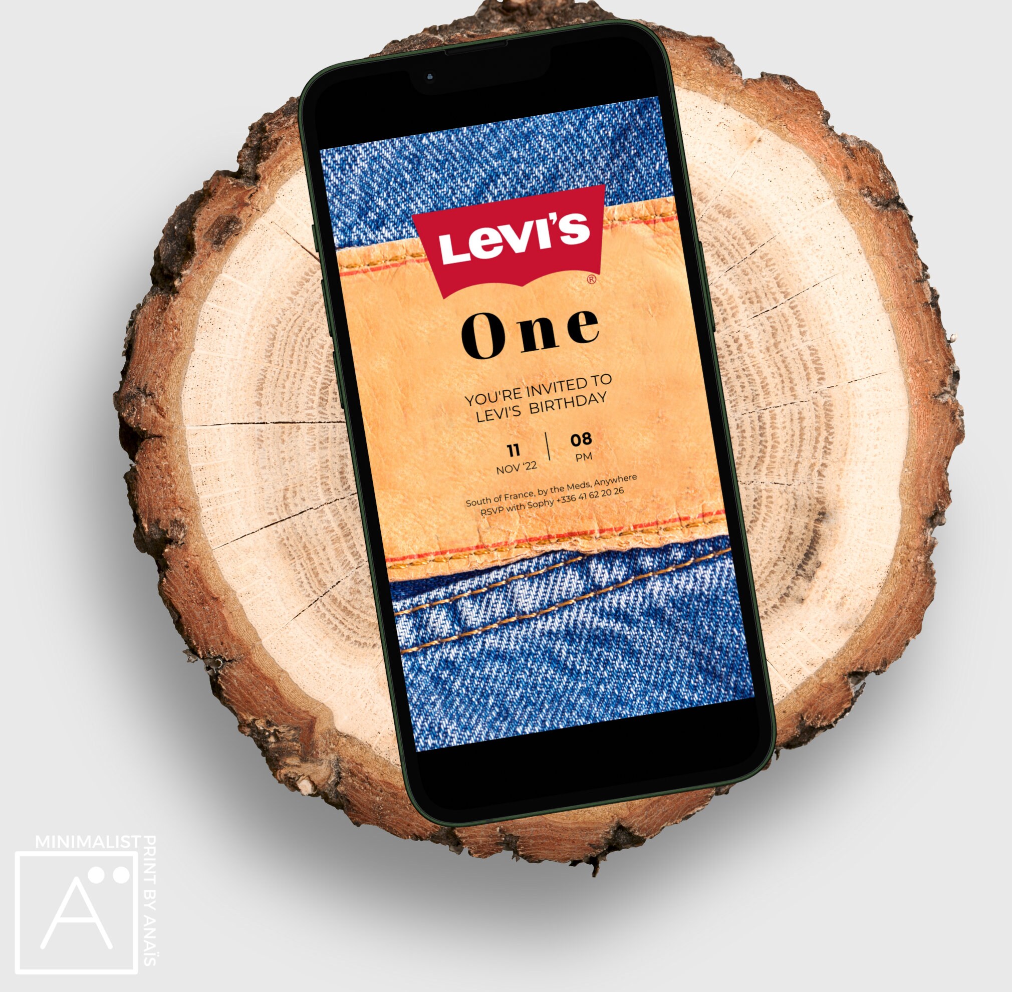 LEVI First Birthday Boy Invitation, Denim Birthday Invitation, One, 1st ...