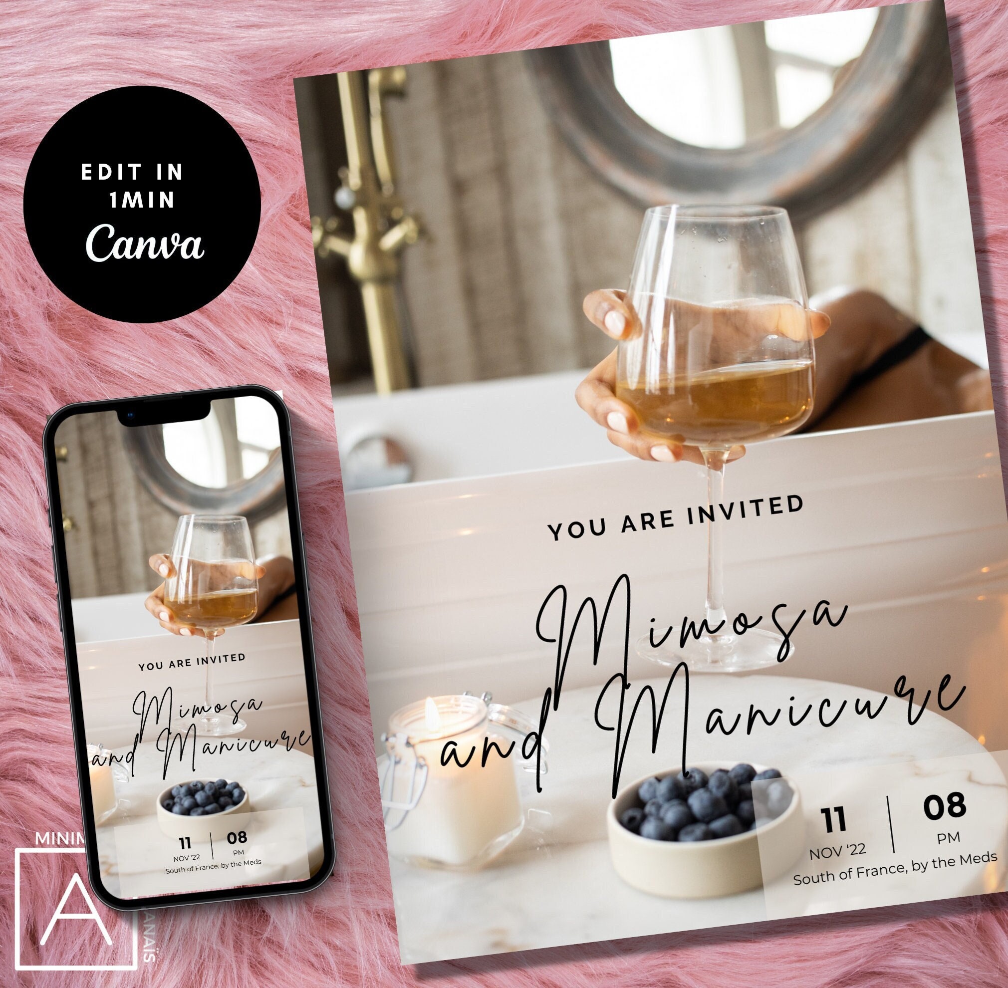 Manicure and Mimosa Invite, Mimosa Invitation, Champagne Party ...
