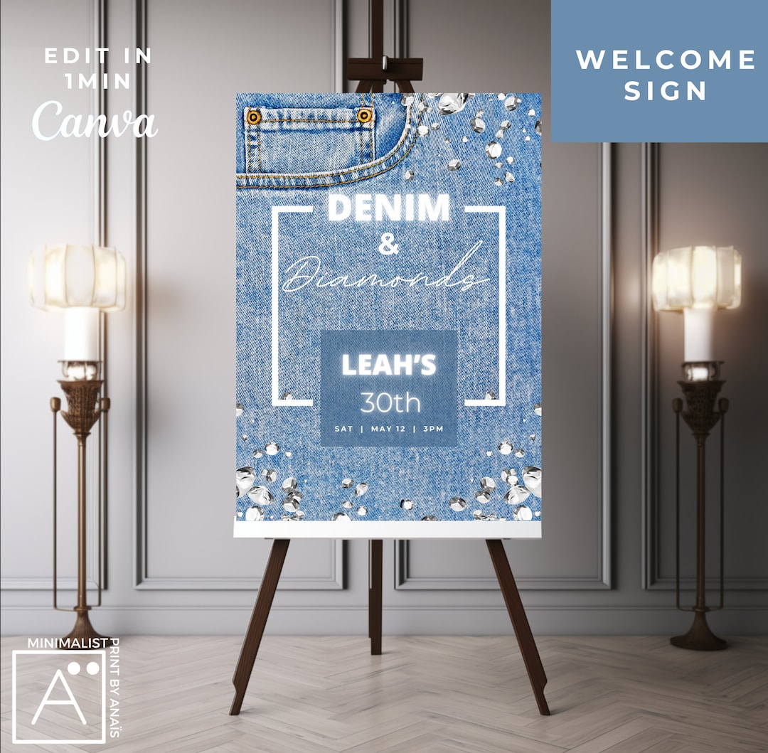 Denim & Diamonds Welcome Sign: Editable Party Decor (digital Download ...