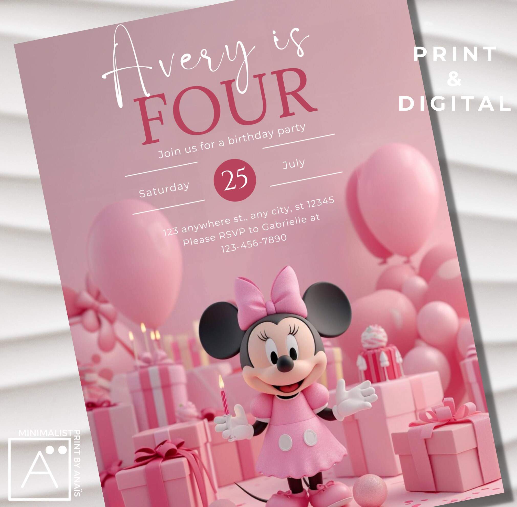 Editable Mobile Minnie Mouse Invite Birthday, Invitation Template ...
