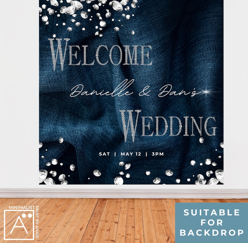 Denim Diamond Wedding Backdrop & Welcome Sign, Denim Diamond Party ...