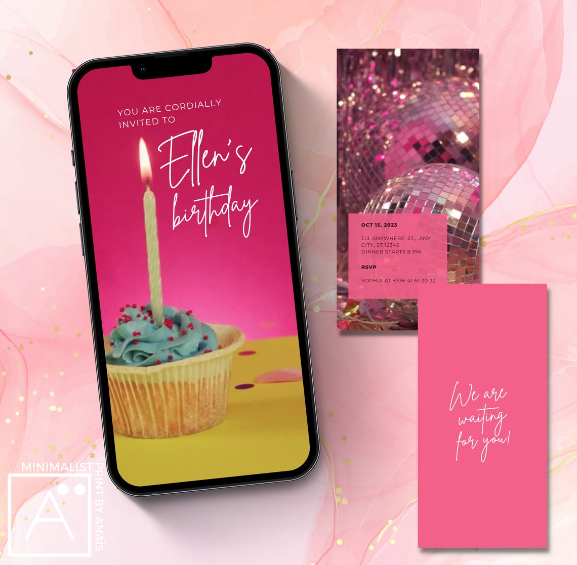 Pink Birthday Invitation, Pink Birthday Invite, Editable Template, Pink ...