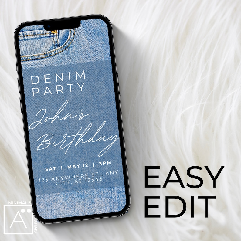 Denim Birthday Invitation: Jeans & Bling Party (editable Canva Template ...