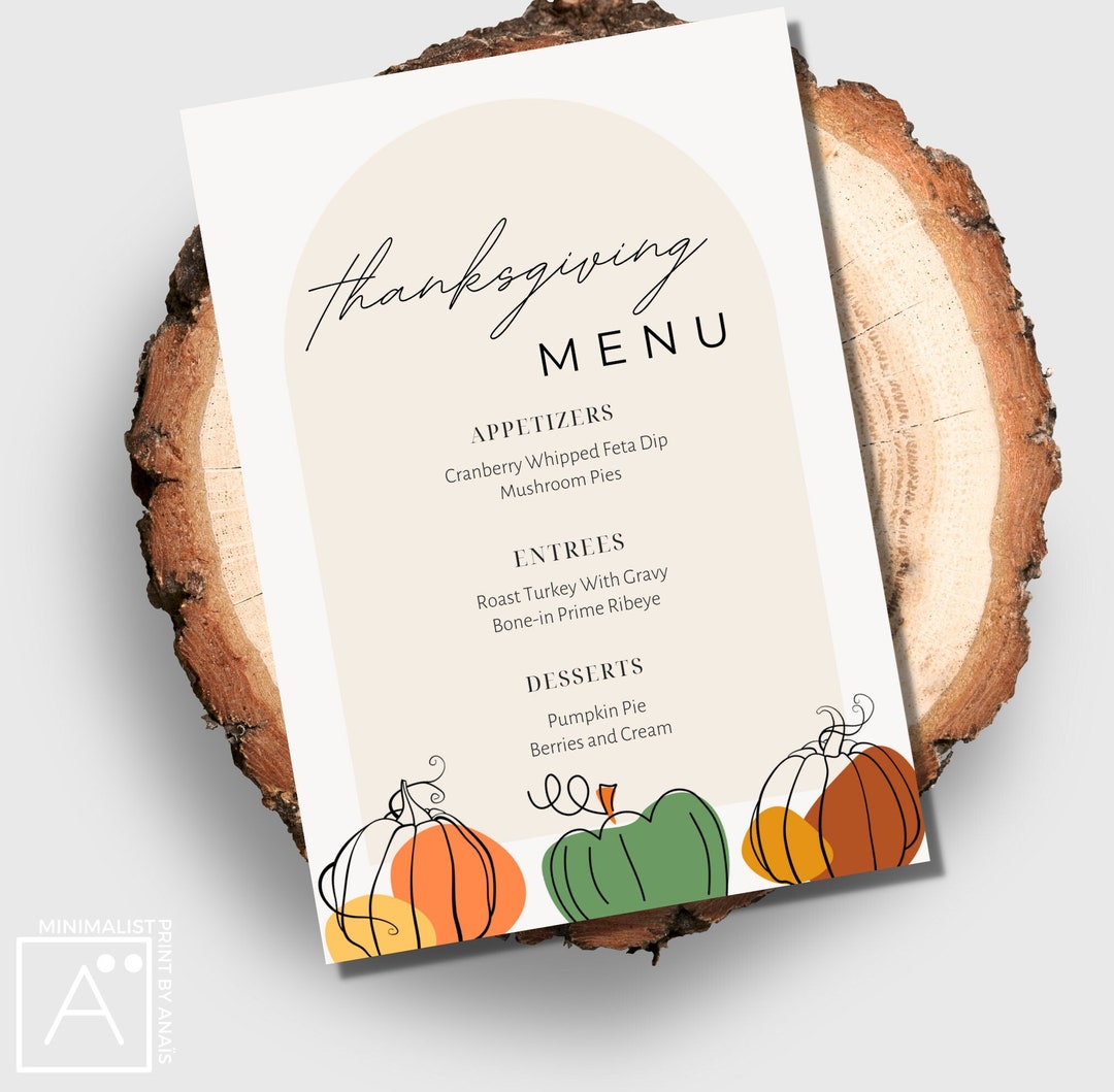 Thanksgiving Dinner Menu Template | Thanksgiving Menu Card | Printable ...