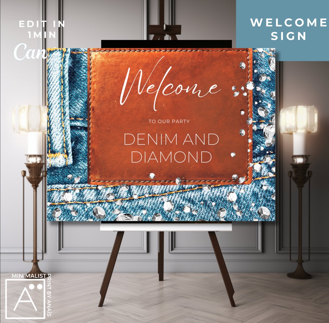 Denim & Diamonds Welcome Sign: Editable Party Decor (instant Download ...