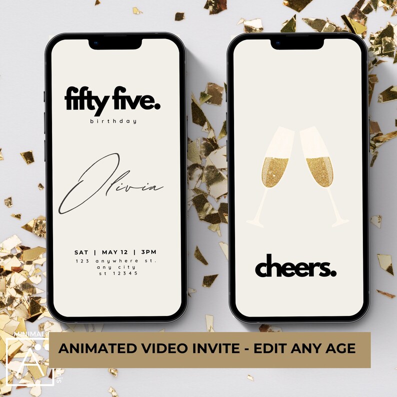 55th Birthday Champagne Invitation: Editable Video Invite (digital) - Etsy