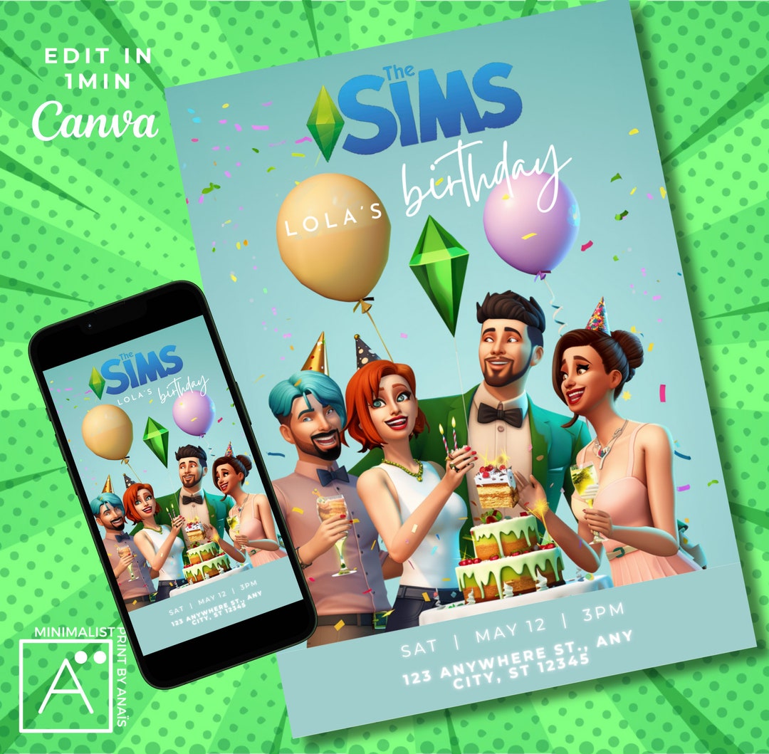 Editable the Sims Birthday Invitation: Plumbob Party (canva Template ...