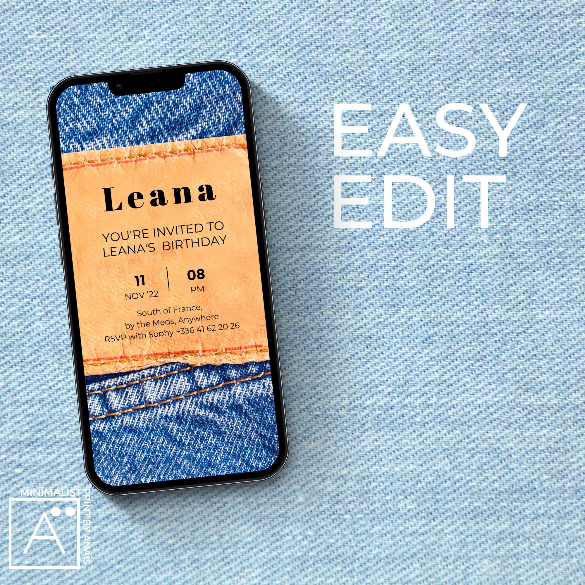 Denim Invitation, Denim Birthday Invitation, Denim Invitation, Denim ...