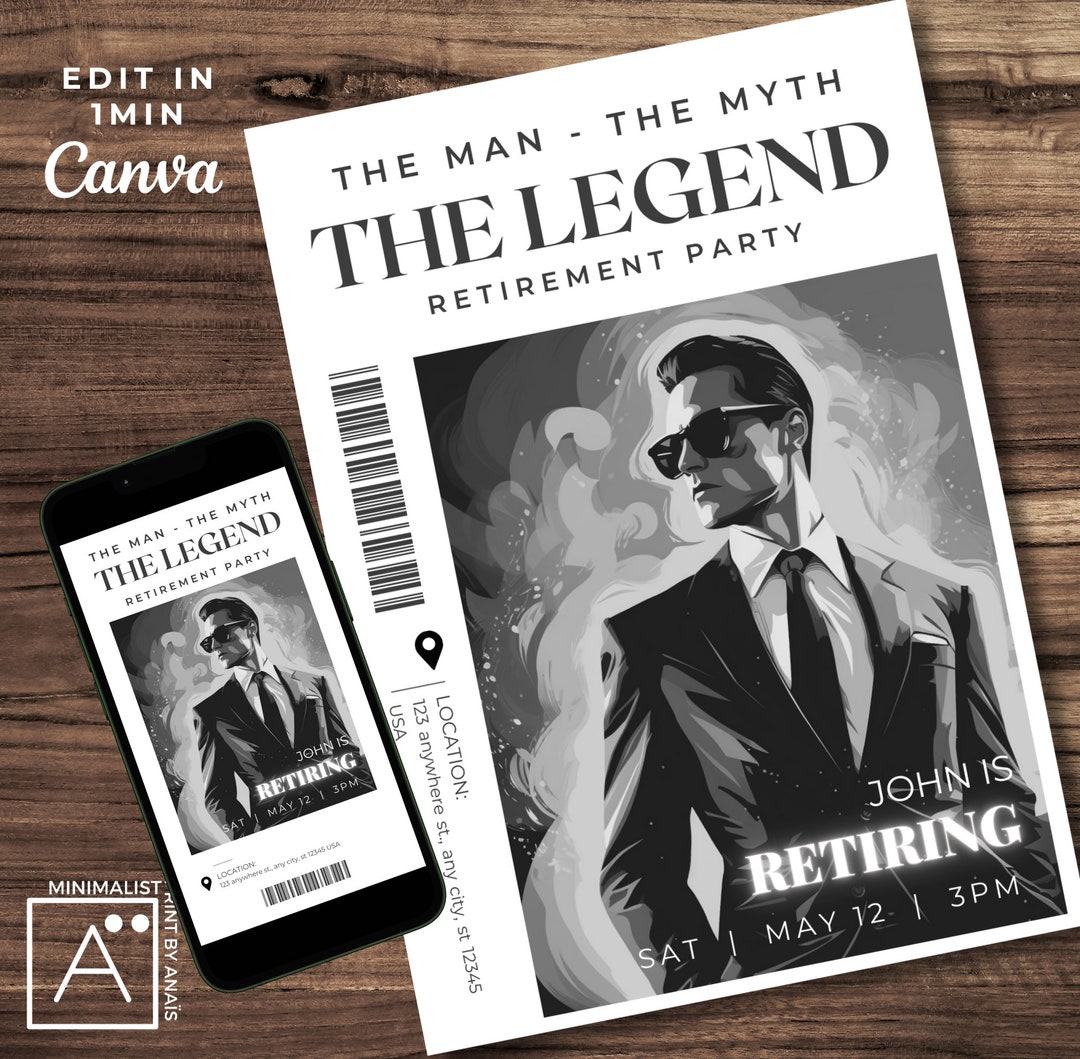 The Man the Myth the Legend: Men Surprise Retirement Party Evite ...