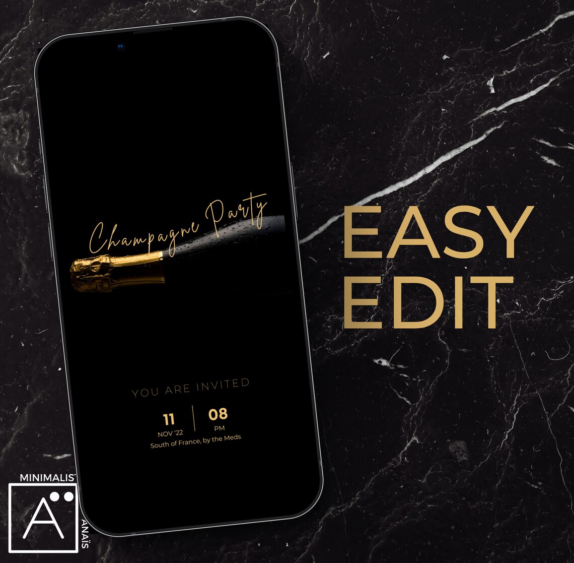 Champagne Party Invitation, Brunch Invitation, Editable Invitation ...