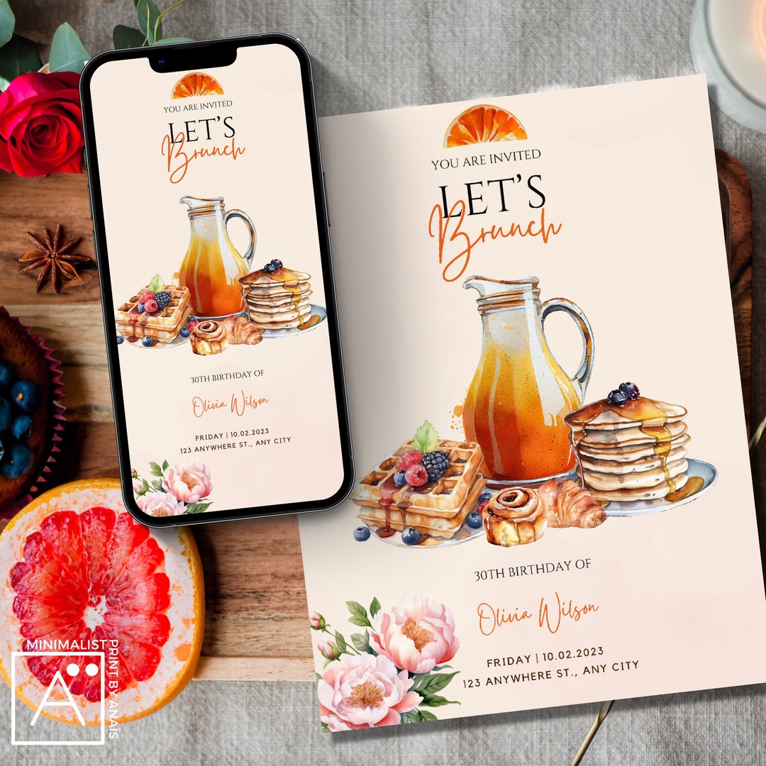 Brunch Birthday Invitation, Let's Brunch, Editable Brunch Invite ...