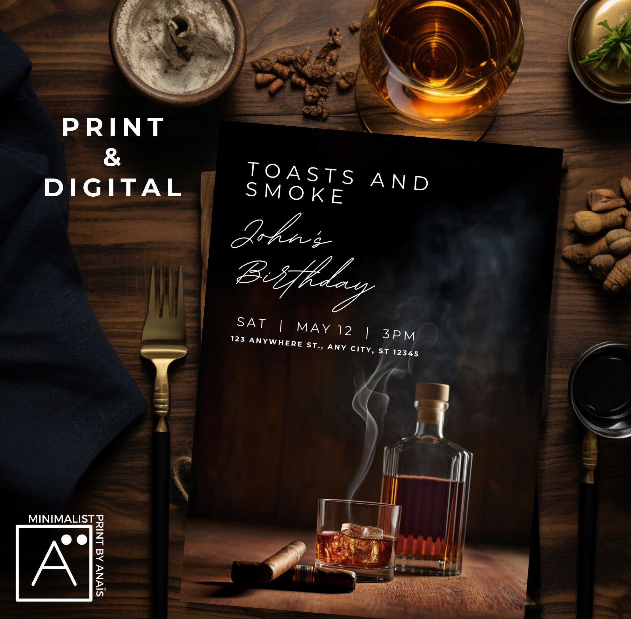 Whiskey Party Birthday Invitation, Editable Toasts and Smokes Evite ...