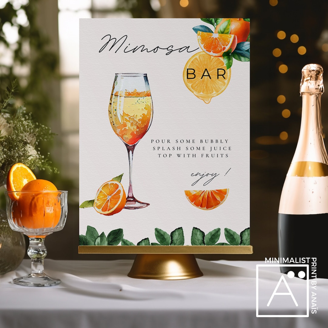 Minimalist Mimosa Bar Sign, Modern Mimosa Bar Sign and Tags, Wedding ...