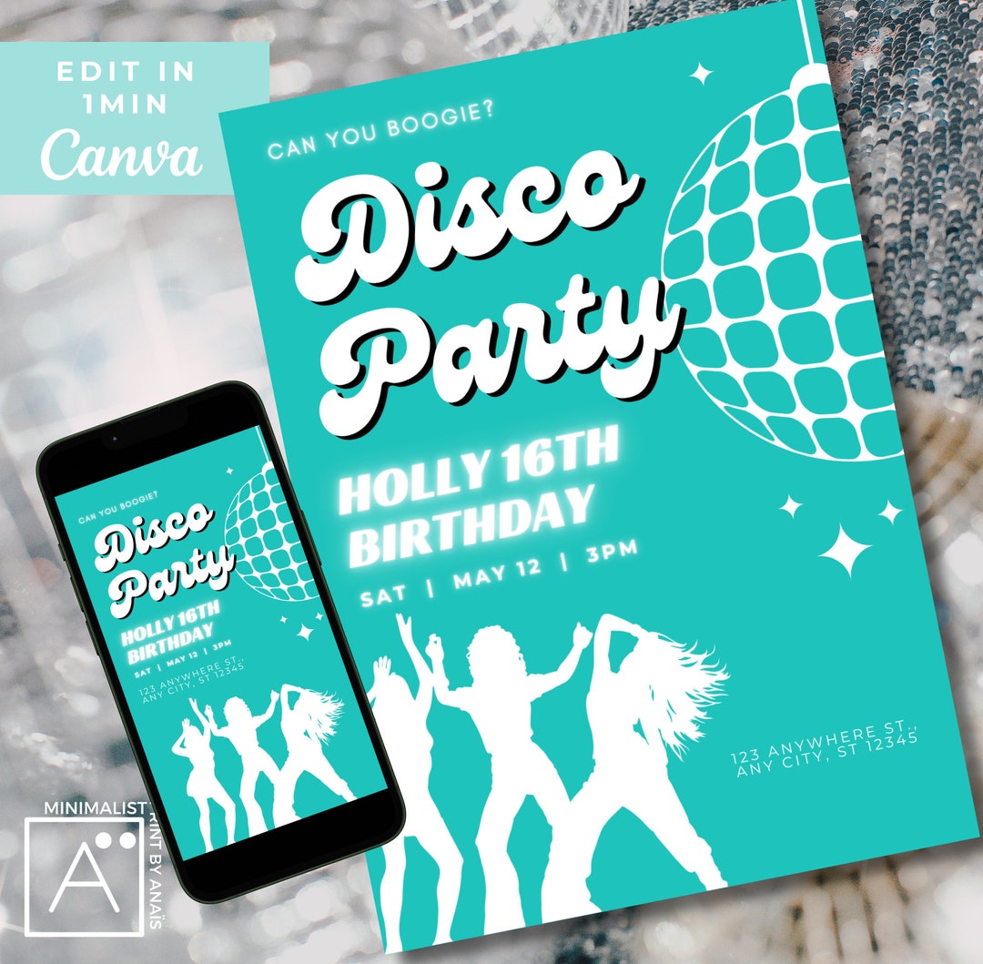 Disco Ball Party Birthday Invitation, Discoball Invite, Editable ...