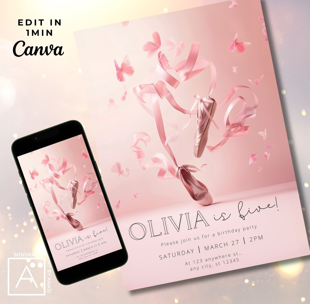 Ballerina Birthday Invitation Modern Ballerina Ballet Dancer Girl ...