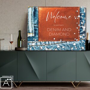Denim & Diamonds Welcome Sign: Editable Party Decor (instant Download ...