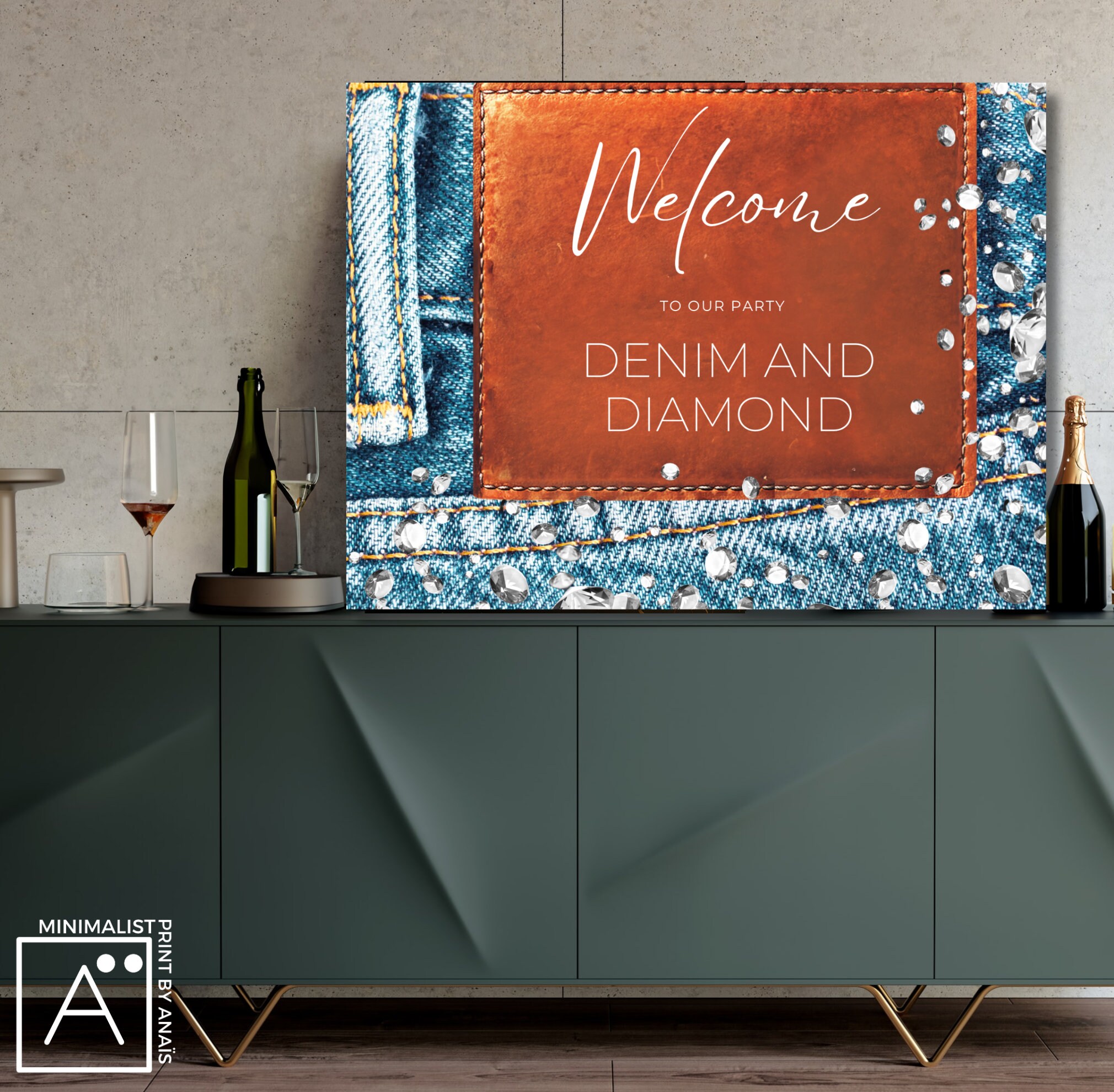 Denim & Diamonds Welcome Sign: Editable Party Decor (instant Download ...