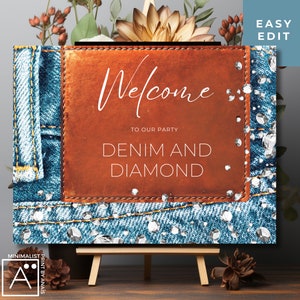 Denim & Diamonds Welcome Sign: Editable Party Decor (instant Download ...