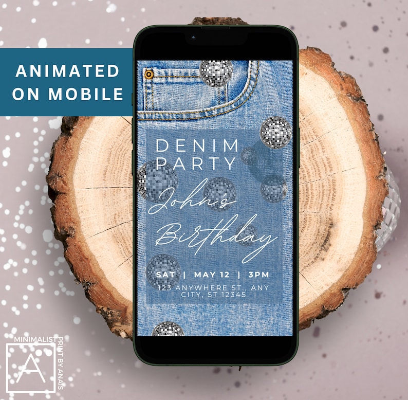 Denim Disco Ball Birthday Invitation: Editable Party Decor (digital) - Etsy