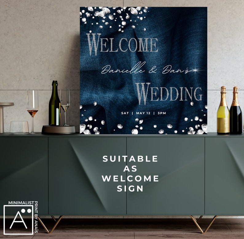 Denim Diamond Wedding Backdrop & Welcome Sign, Denim Diamond Party ...