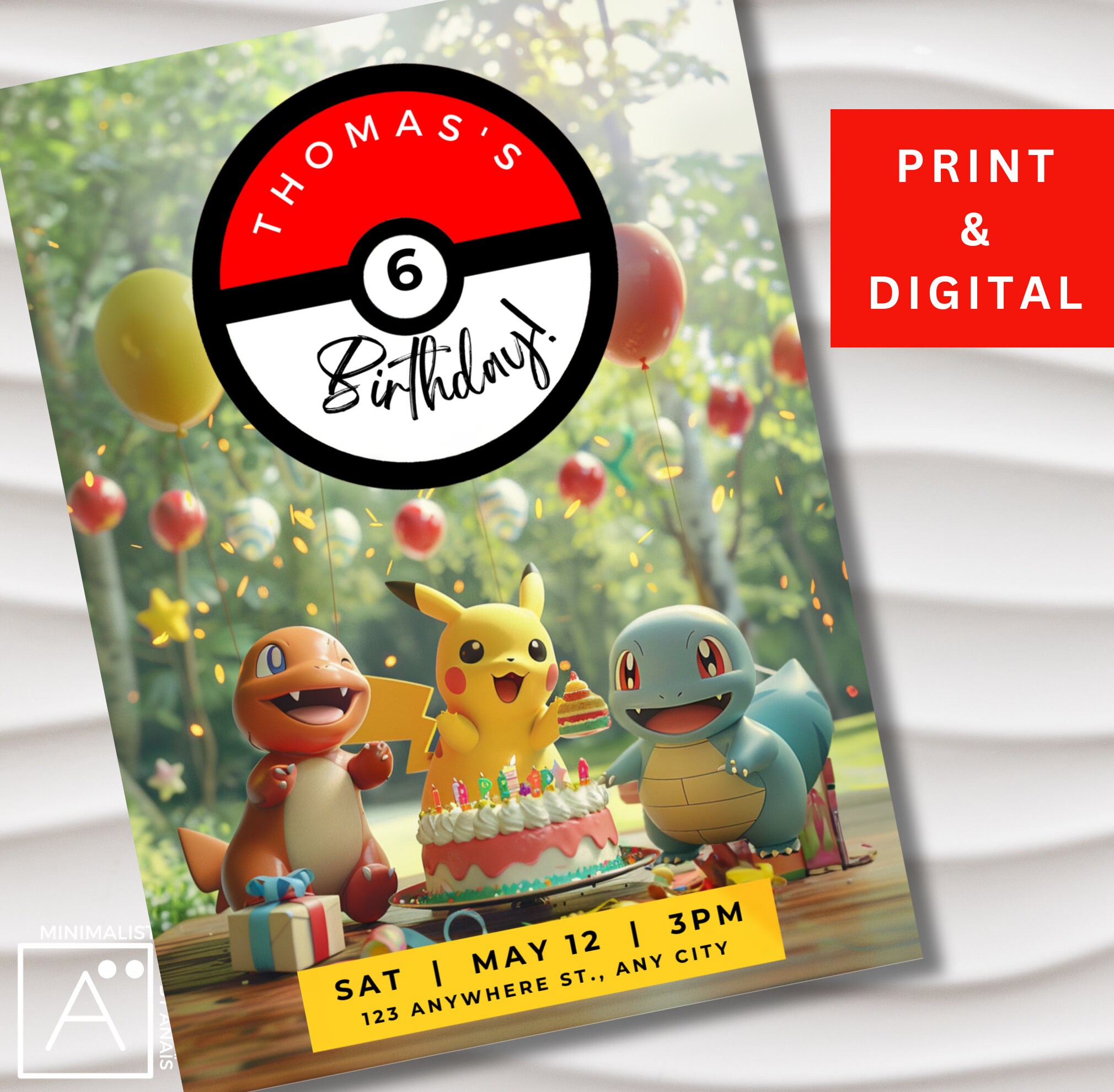Pokemon Invitations, Editable Birthday Party Invitations, Kids Birthday ...