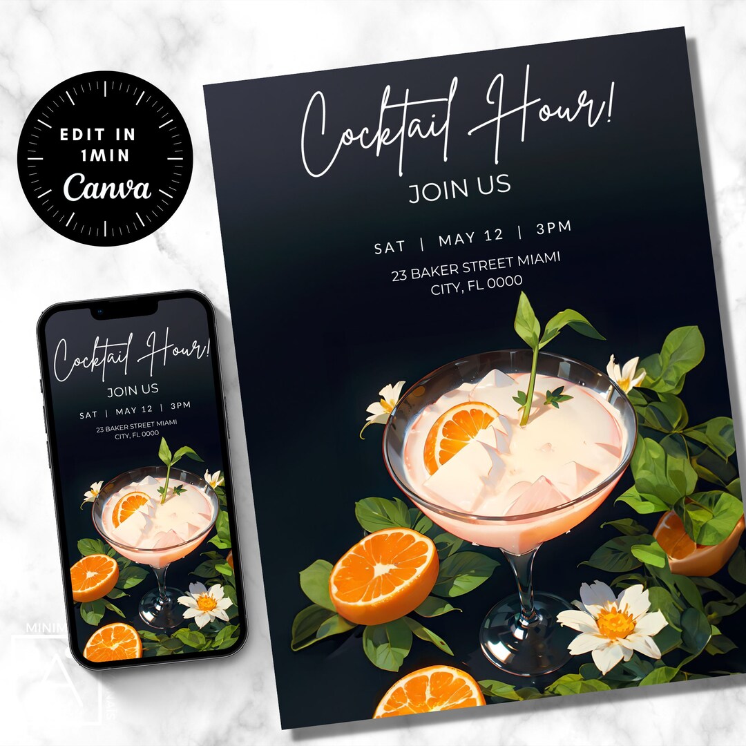 Cocktail Hour Invitation Template, Fully Editable Flyer Template ...