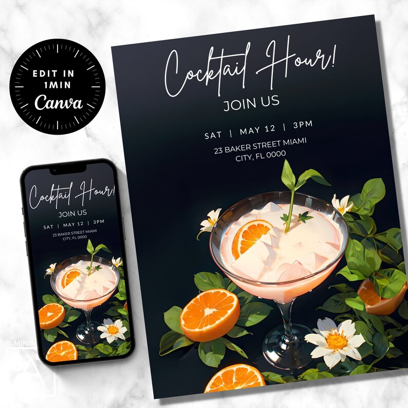 Cocktail Hour Invitation Template Fully Editable Flyer - Etsy
