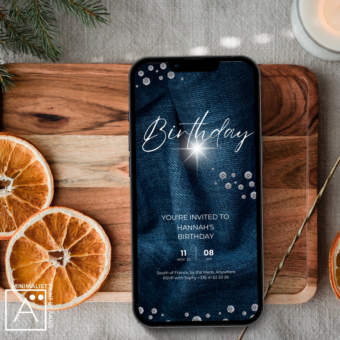 Digital Denim Diamond Birthday Invitation, Video Animation, FULLY ...