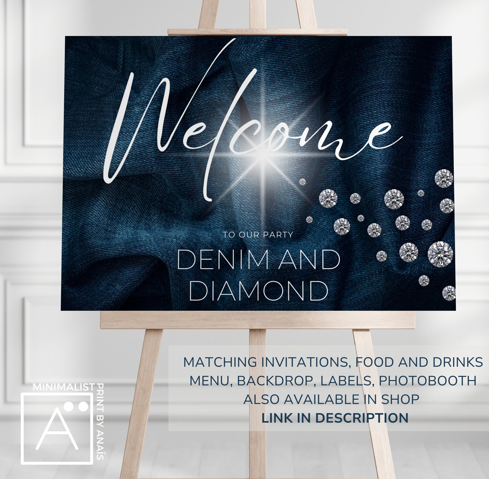 Denim Diamonds Welcome Sign, Denim Party Decor, Instant Download ...