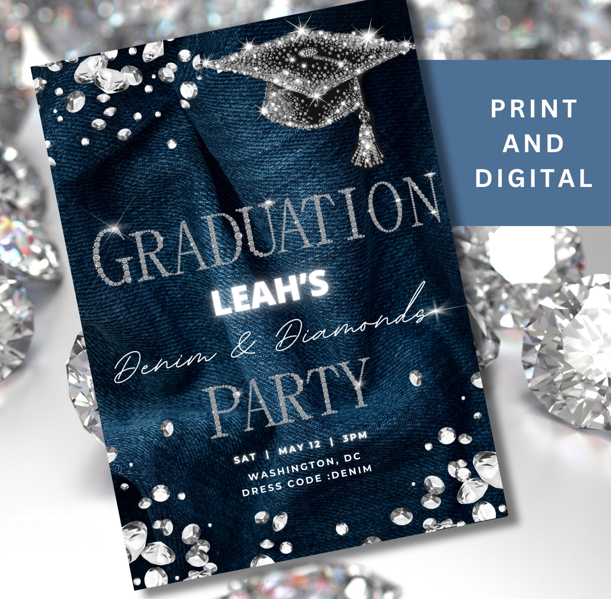 Denim and Diamonds Graduation Party Invitation Evite, Blue Jeans Bling ...