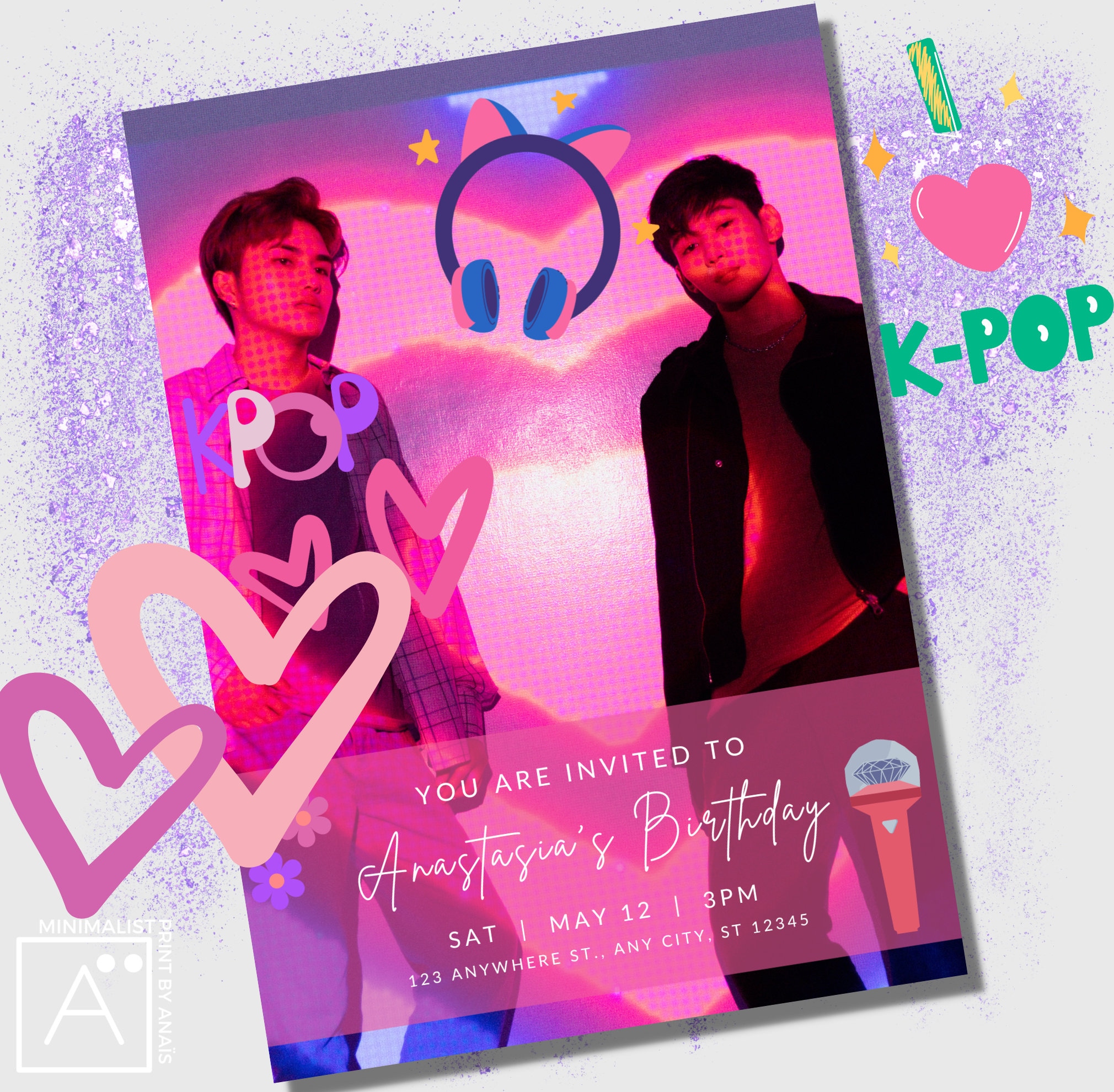 14th Birthday Kpop Party Invitation, 14th Birthday Invitation, 14th ...