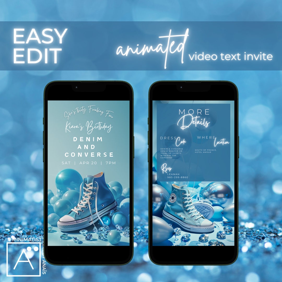 Denim and Diamonds Converse Sneaker Party Birthday Invitation, Blue ...