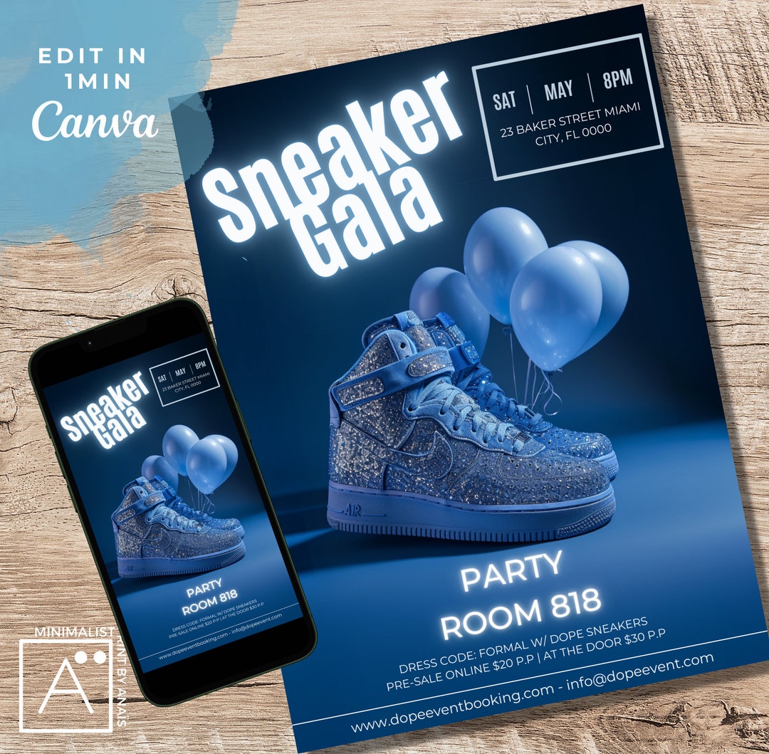 Blue Diamond Sneaker Ball Invite, Editable, Flyer Template, Blue ...
