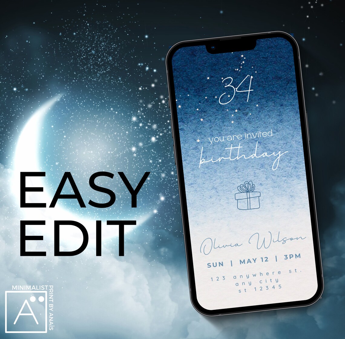Stars 34th Birthday Invitation: Night Sky Printable (digital Download ...