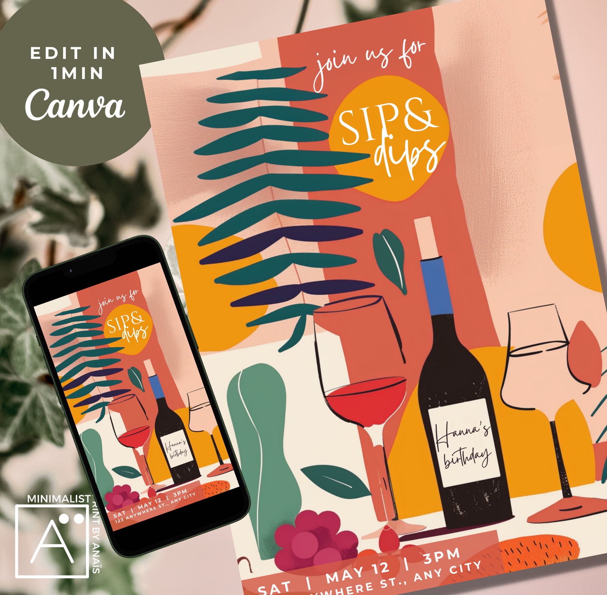 Wine Birthday Invitation Inspired by Henri Matisse, Wine Tasting Party ...