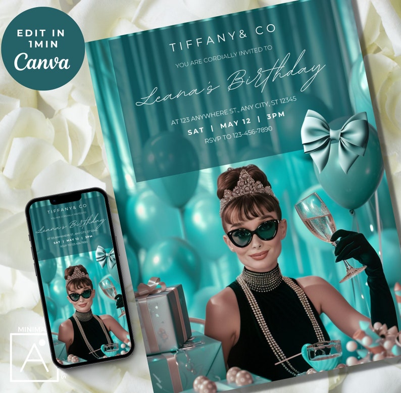 Tiffany and Co Birthday Invitation Template, Audrey Hepburn Breakfast ...