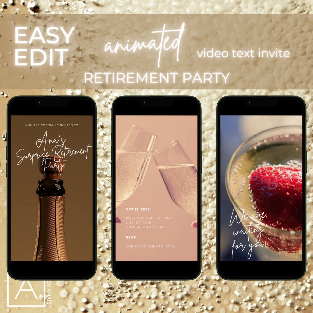 Champagne Retirement Party Evite: Editable Adult Invitation - Etsy