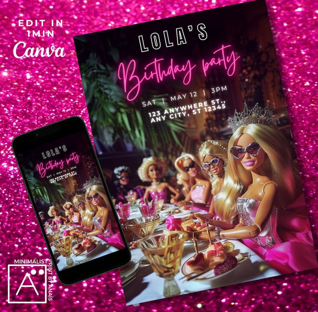 Glam Pink Doll Birthday Invitation: Printable Party Flyer (digital) - Etsy
