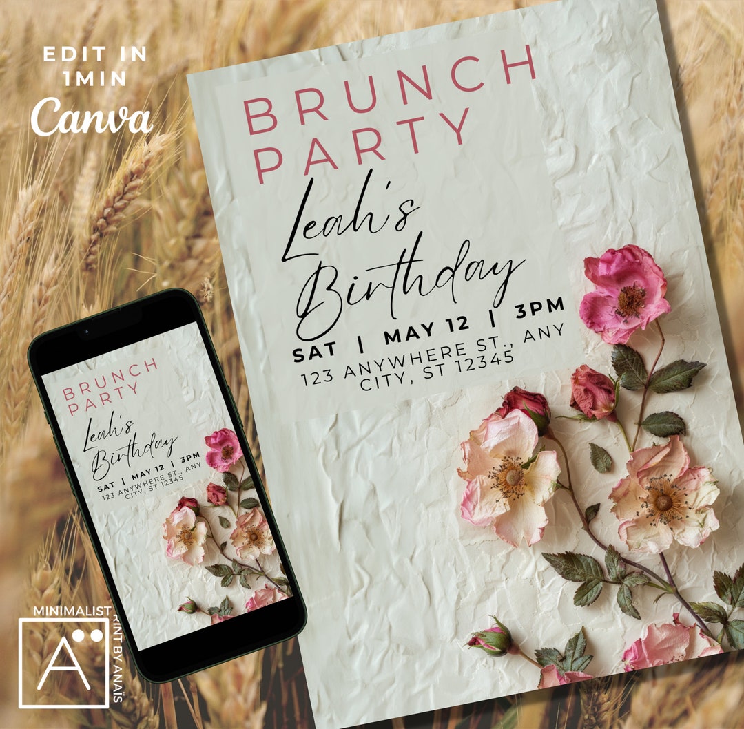 Floral Brunch Invitation: Roses, Wildflowers, Editable Template ...