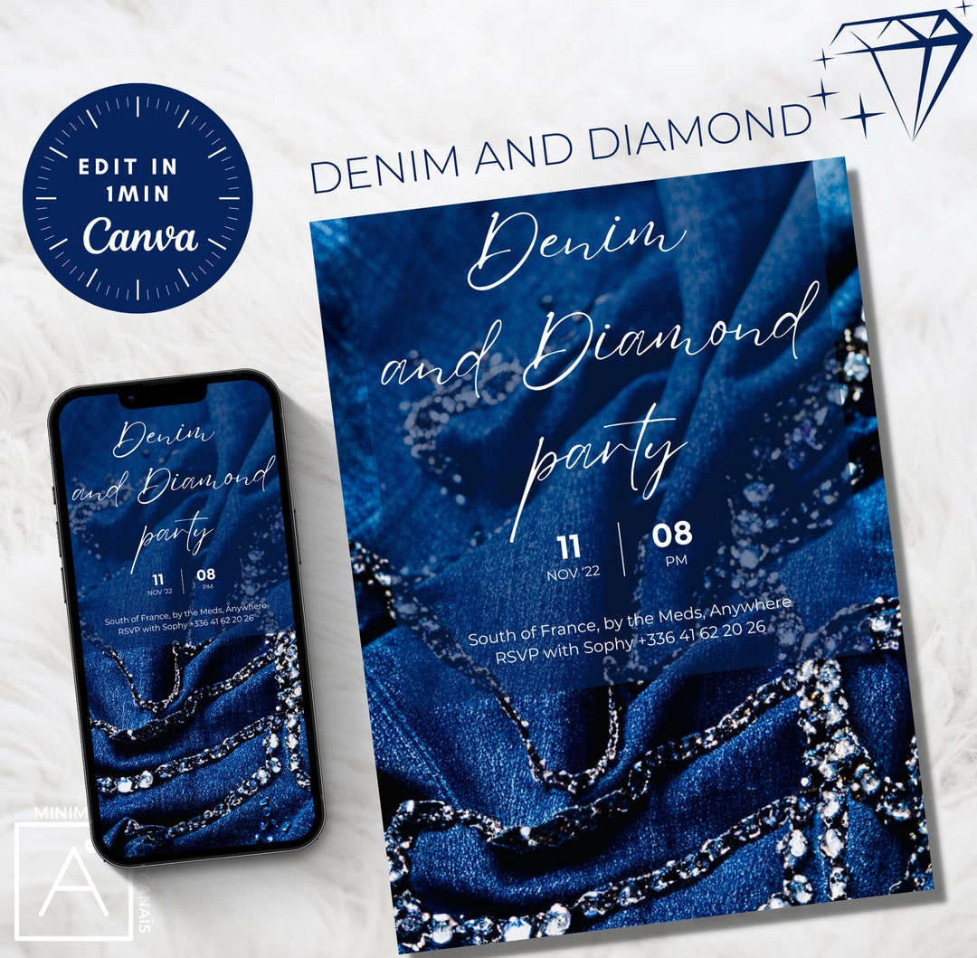 Denim and Diamonds Birthday Invitation: Blue Jeans Bling (editable ...