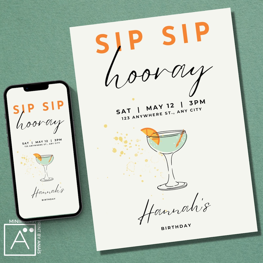 Cocktail Birthday Invitation Template, SIP SIP It's My Birthday Invite ...