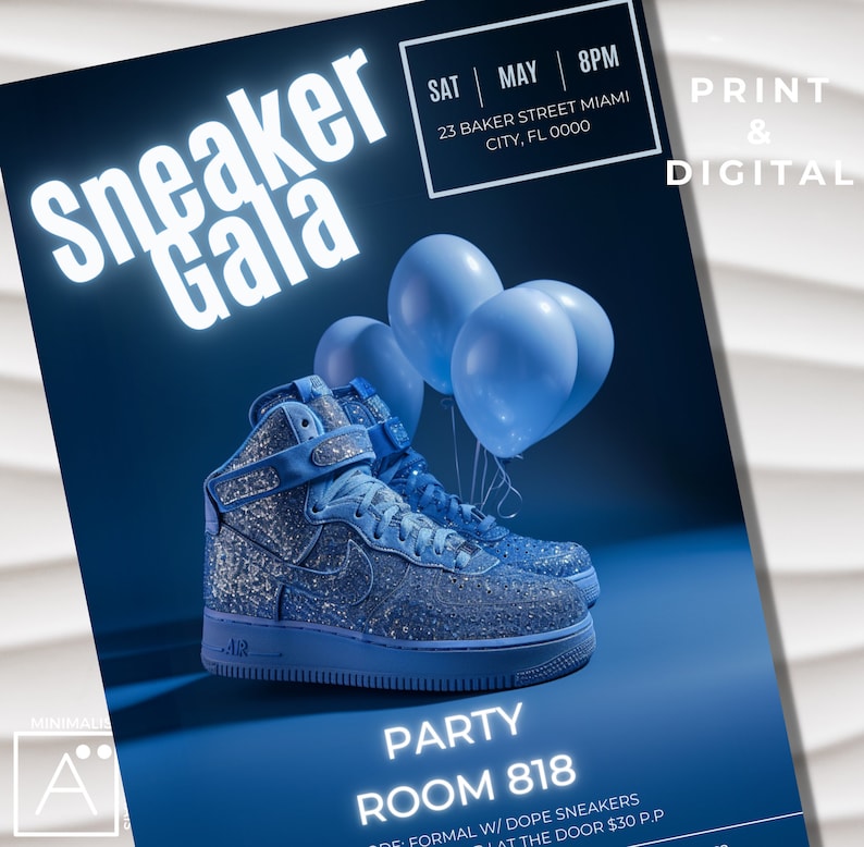 Blue Diamond Sneaker Ball Invitation: Gala Flyer Template (editable ...
