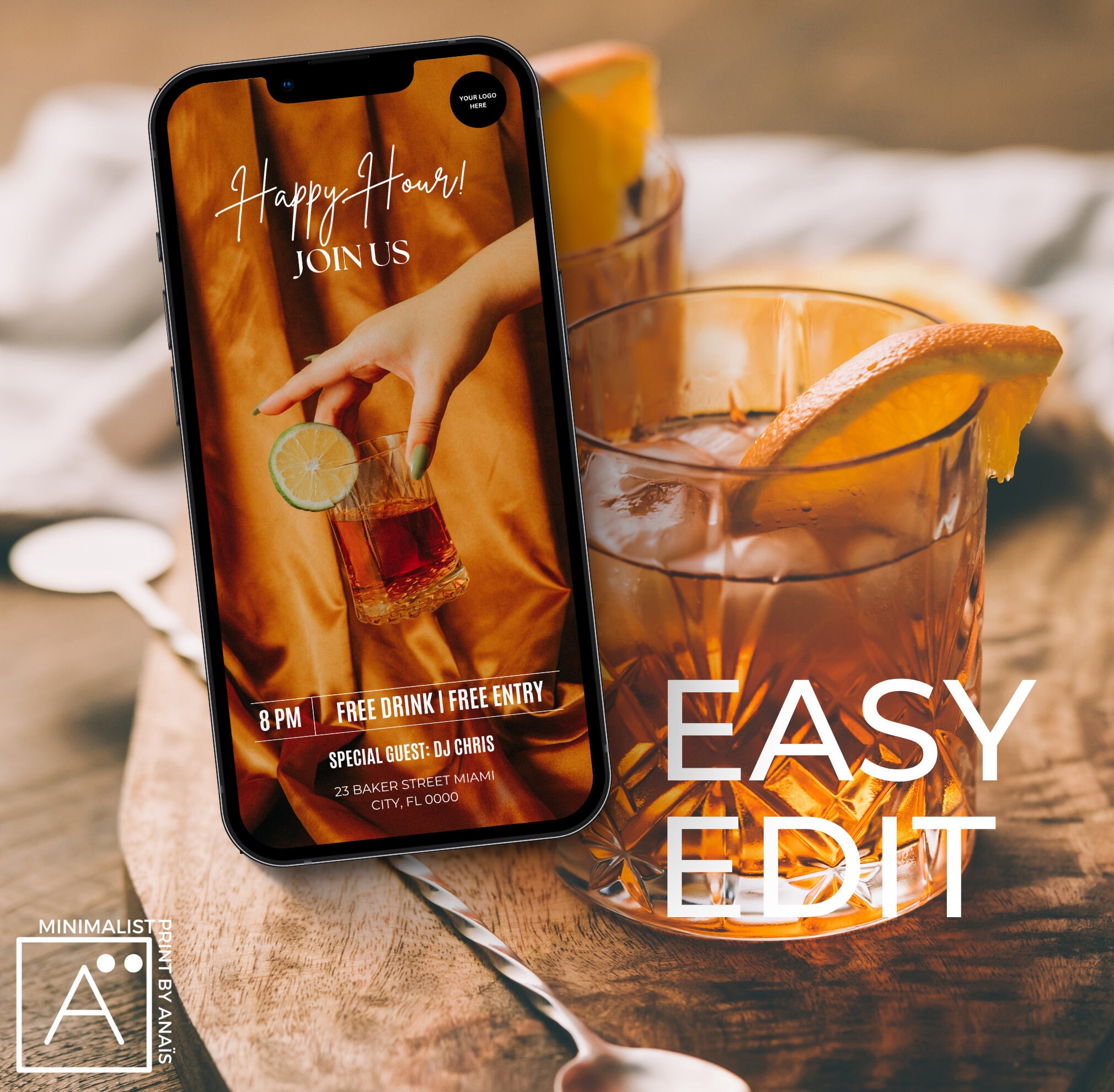 Happy Hour Flyer, Editable Invitation, Bartender Flyer Template ...