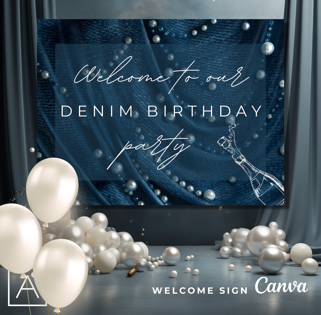 Denim and Pearls Birthday Backdrop: Editable Welcome Sign (digital ...