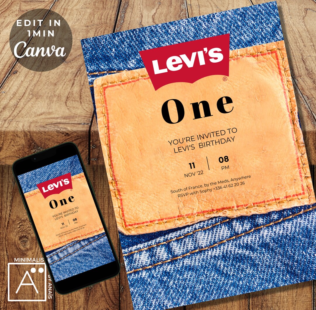 LEVI First Birthday Boy Invitation, Denim Birthday Invitation, One, 1st ...