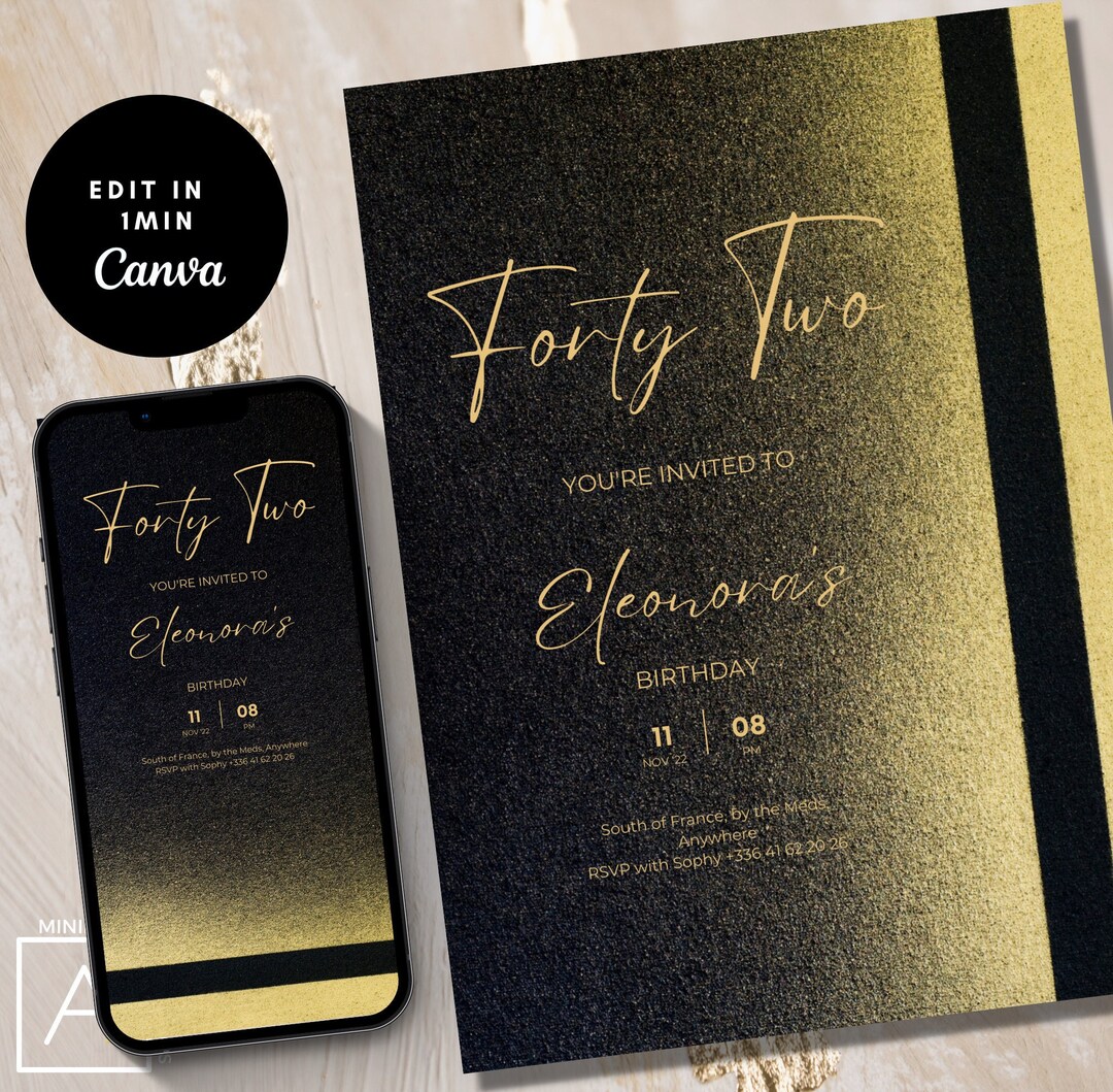 42nd Birthday, 42nd Birthday Card, Birthday Party, Editable Template ...